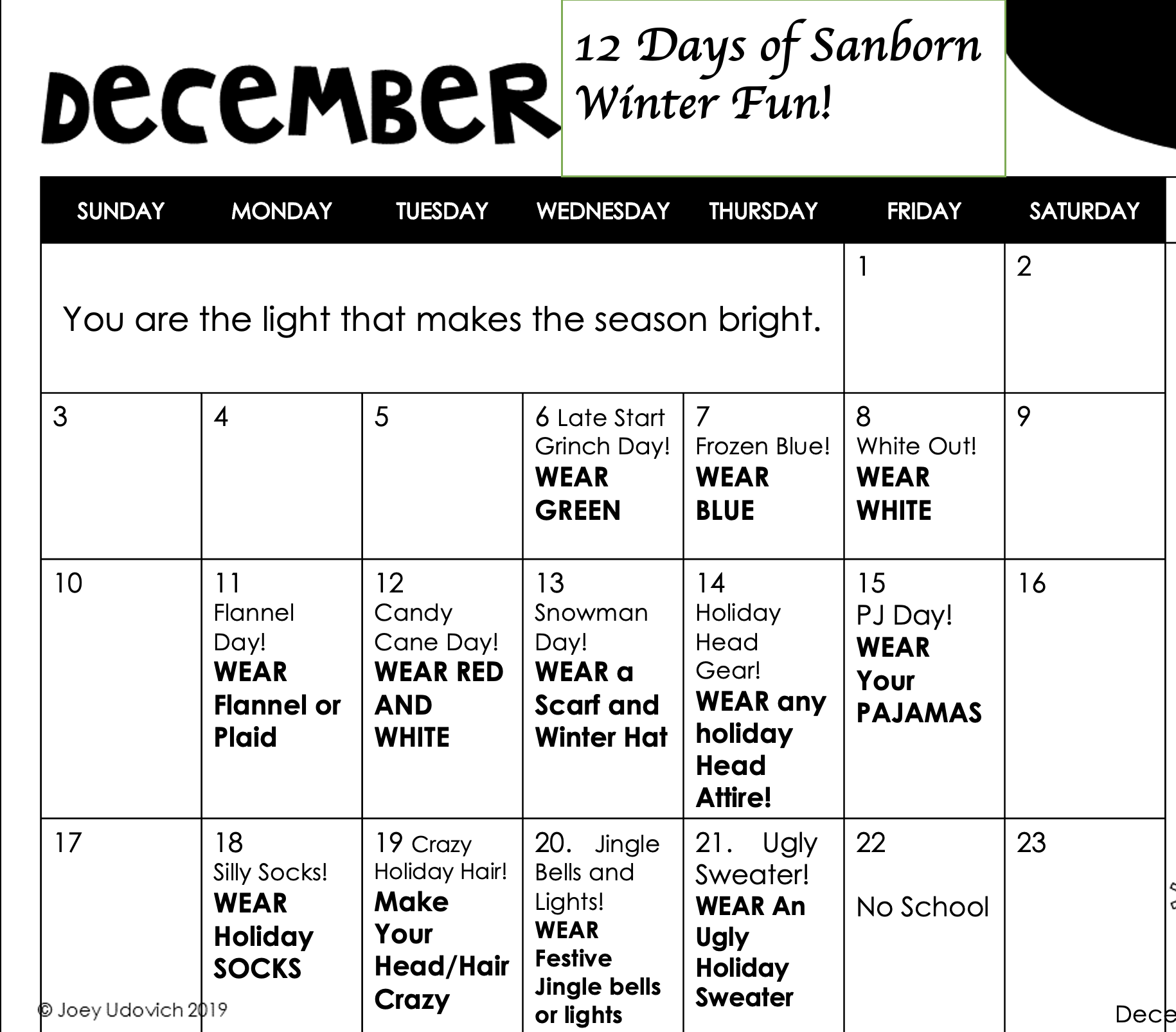 SANBORN 12 DAYS OF WINTER FUN!!!! – Sanborn Elementary School